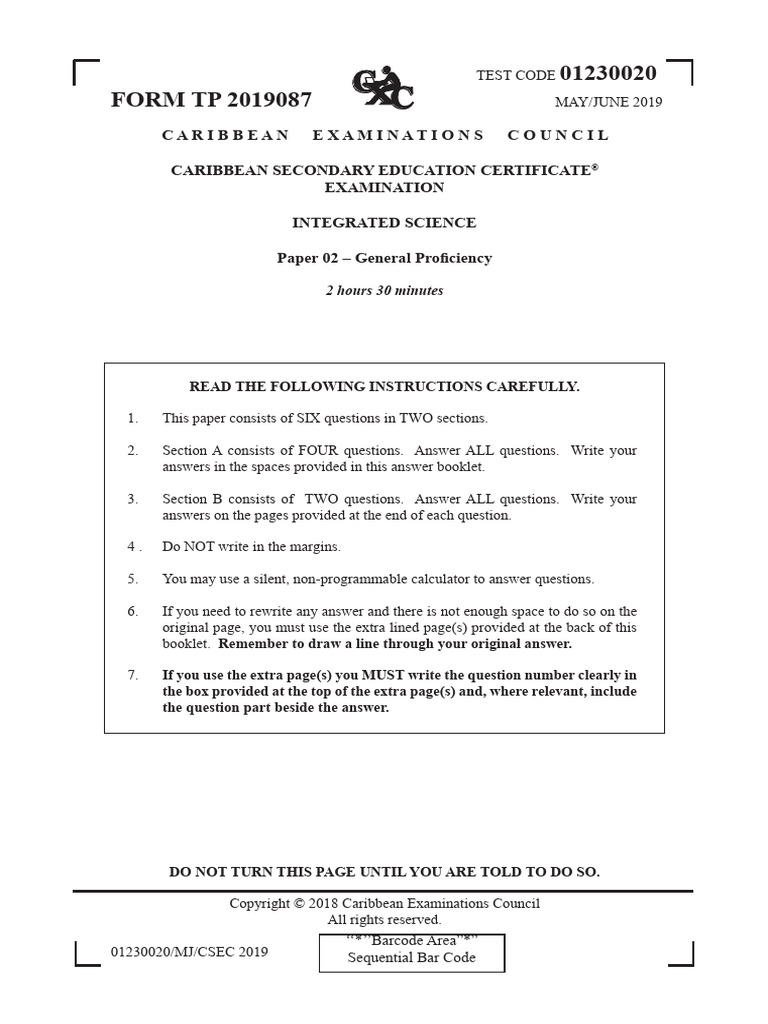 CSEC Integrated Science P2 2019 MJ | PDF | Flowers | Barcode