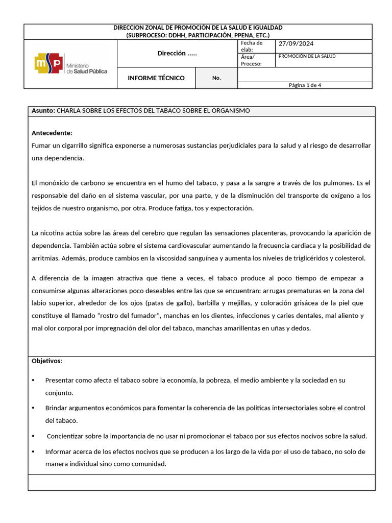 Efectos Del Tabaco en El Organismo Las Aradas 27-09-24 | PDF | Tabaco | Sistema circulatorio