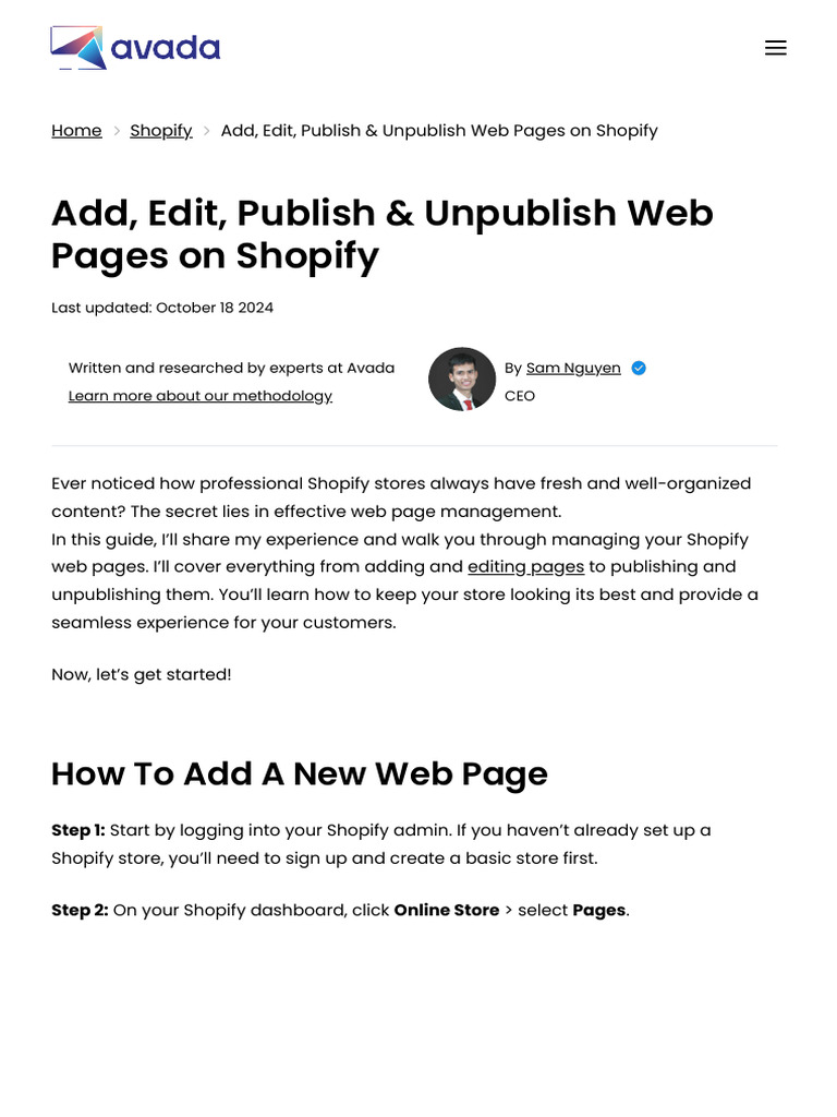 How to Add, Edit, Publish & Unpublish Web Pages on Shopify 2024 | PDF | Hyperlink | World Wide Web