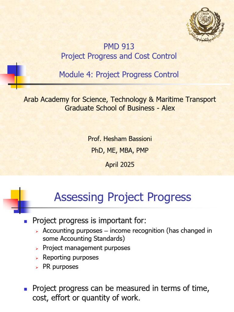PMD 913 - Module 4 - Project Progress Control Apr25 | PDF | Cost Accounting | Business