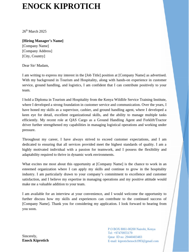 Enock Kiprotich Cover Letter | PDF