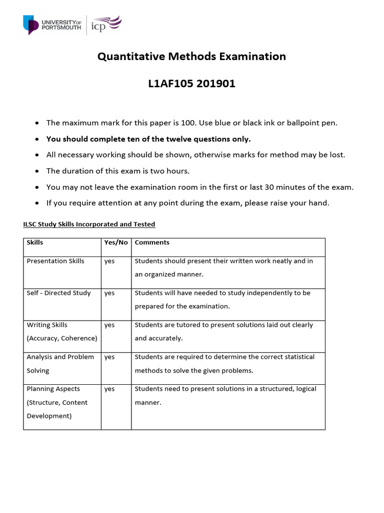 Quantitative Methods Exam Guide | PDF | Applied Mathematics ...