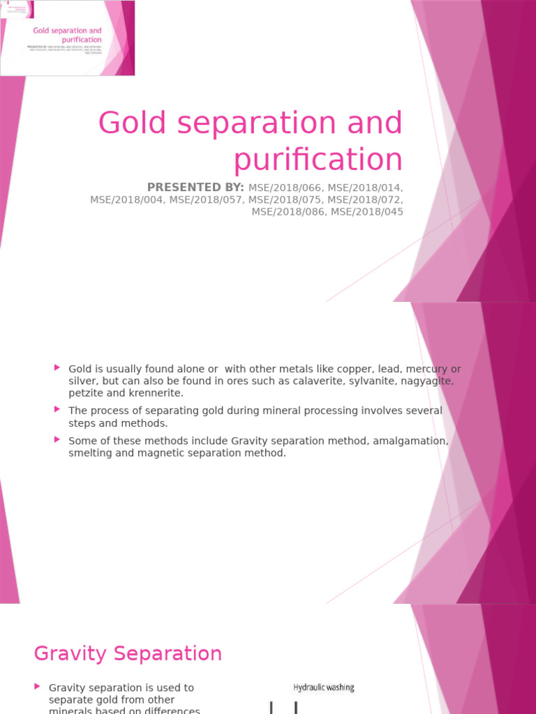 Gold Separation and Purification Methods | PDF | Gold | Secondary ...