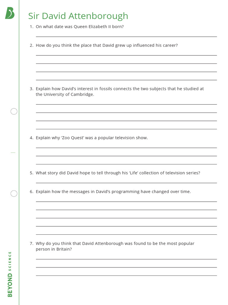 David Attenborough: Career Insights Quiz | PDF