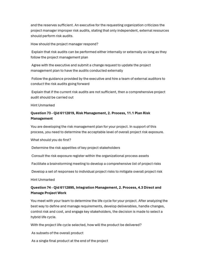 PMP Practice Exam Questions | PDF | Scrum (Software Development ...