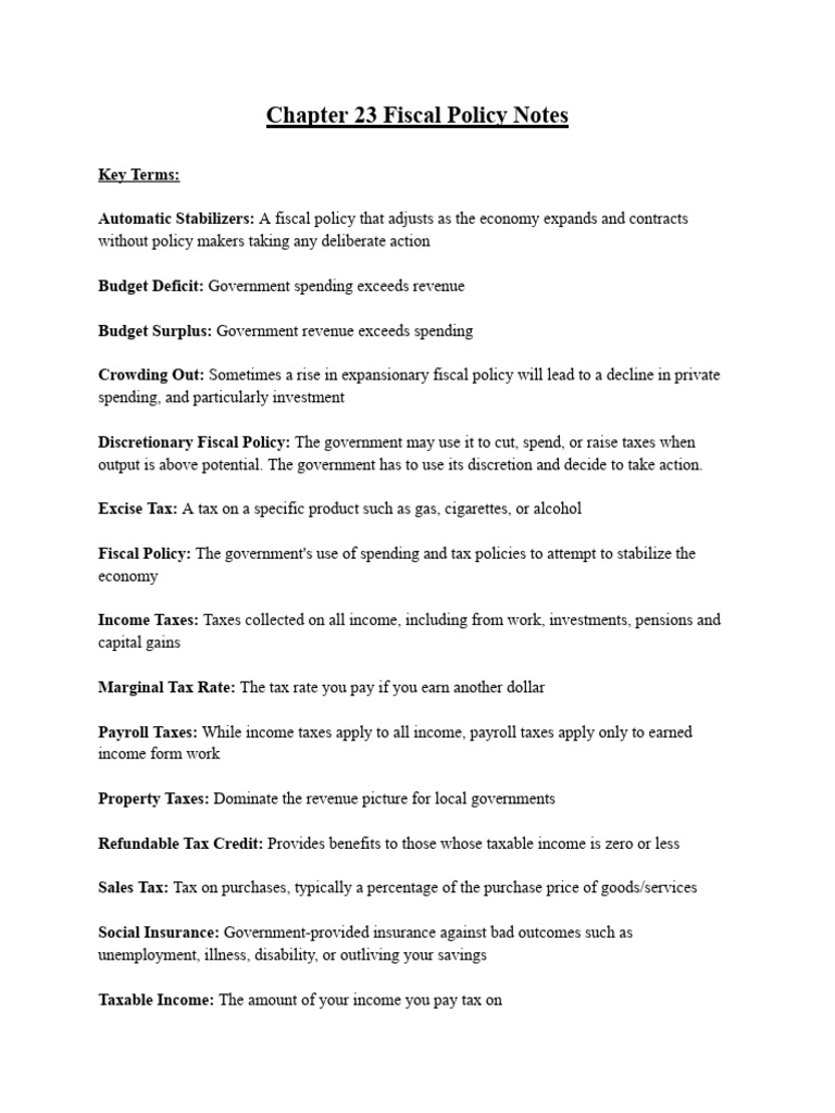 Fiscal Policy Concepts Explained | PDF