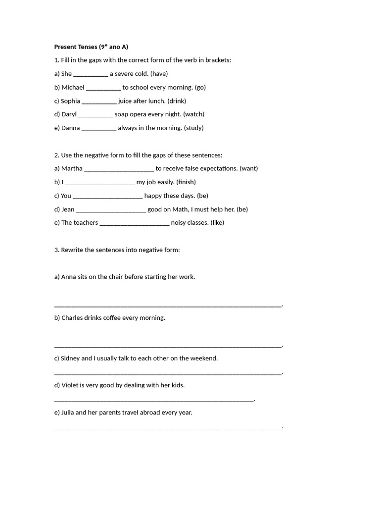 Present Tenses Practice Exercises | PDF | Linguistics | Language Mechanics