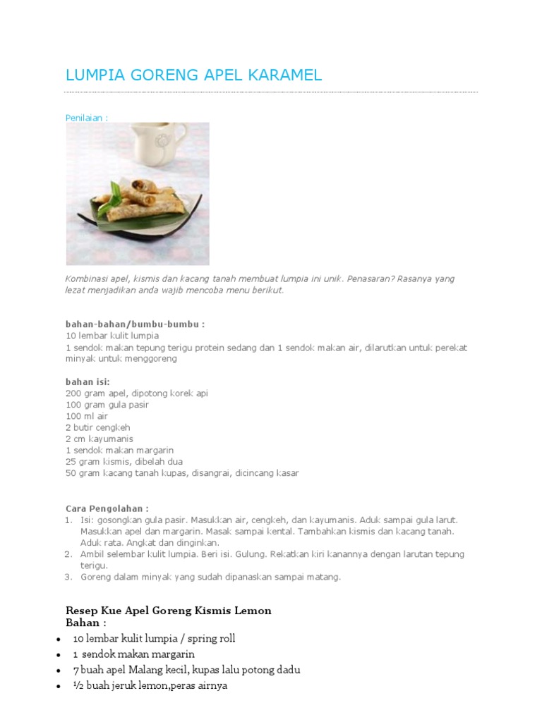 Lumpia Goreng Apel Karamel | PDF | Memasak, Makanan, & Anggur | Sains ...