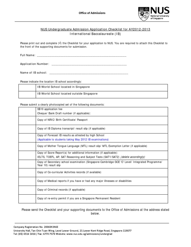 IB Application Checklist | PDF