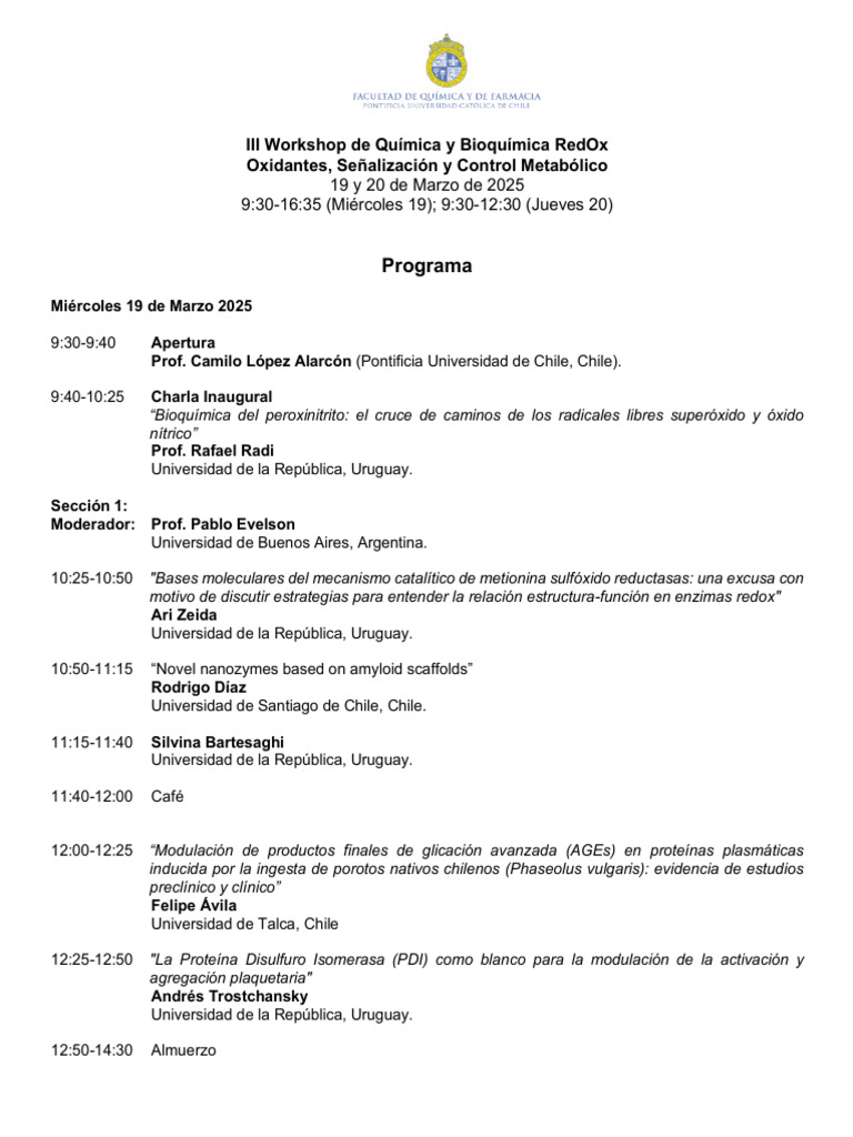 Programa III Workshop Qca y Bioqca RedOx | PDF | Biotecnología | Metabolismo