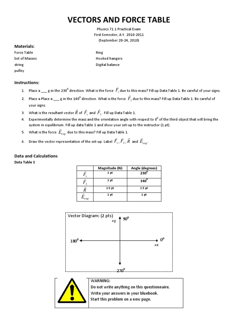 Physics Practical Exam: Vectors & Forces | PDF