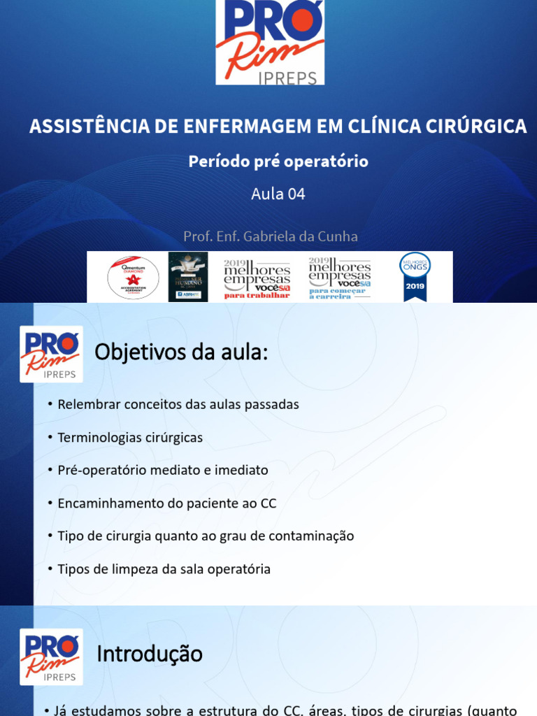 Aula 04 - Pré-Operatório | PDF | Cirurgia | Enfermagem