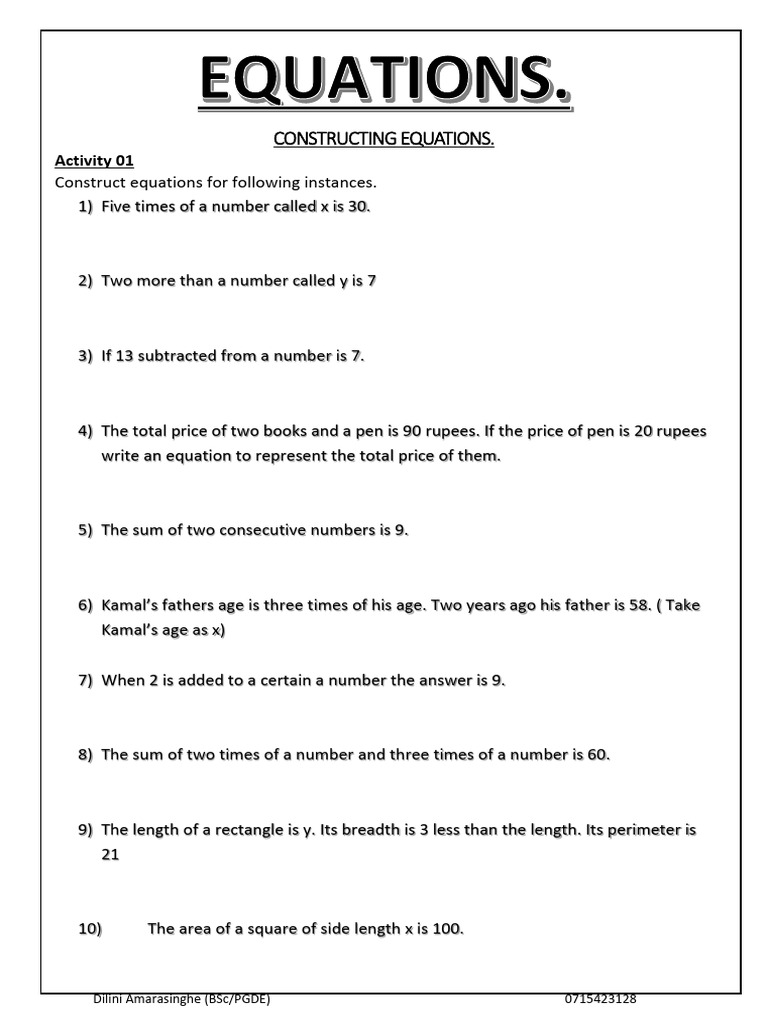 Constructing and Simplifying Equations | PDF