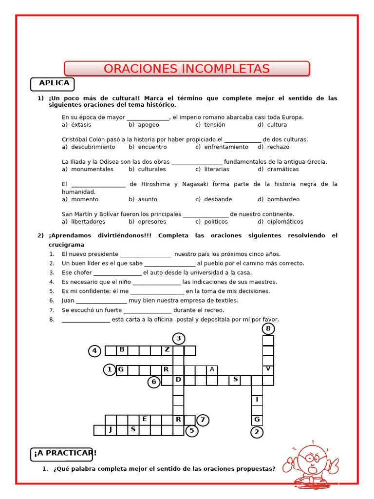 Las-Oraciones-Incompletas-para-Primero-de-Secundaria | PDF