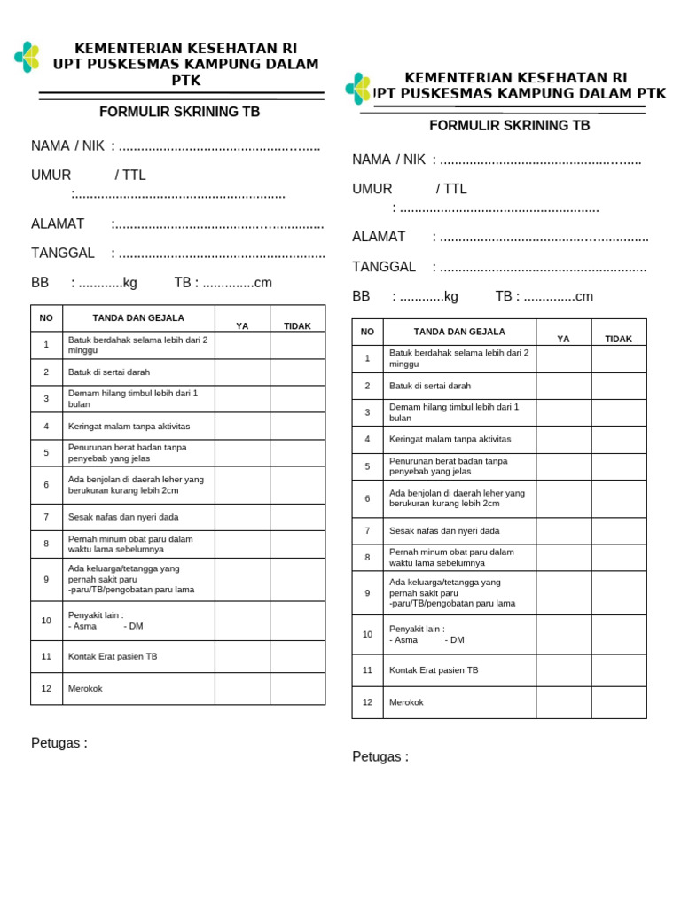 Formulir Skrining TB Puskesmas | PDF