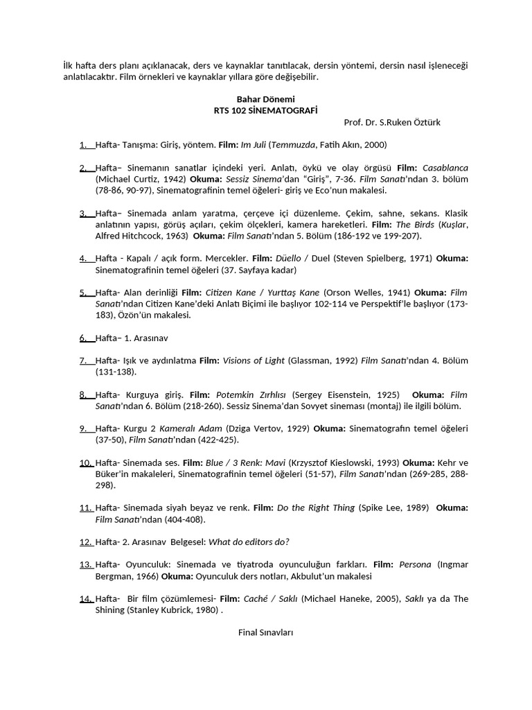 Sinematografi 1. Hafta-2 | PDF