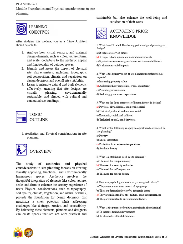Module 5 Aesthetic and Physical Considerations in Site Planning | PDF ...