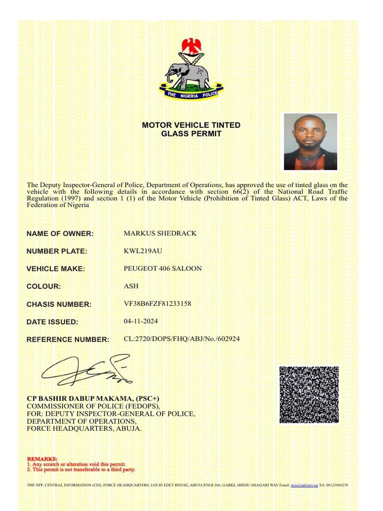 Markus Tinted Permit | PDF