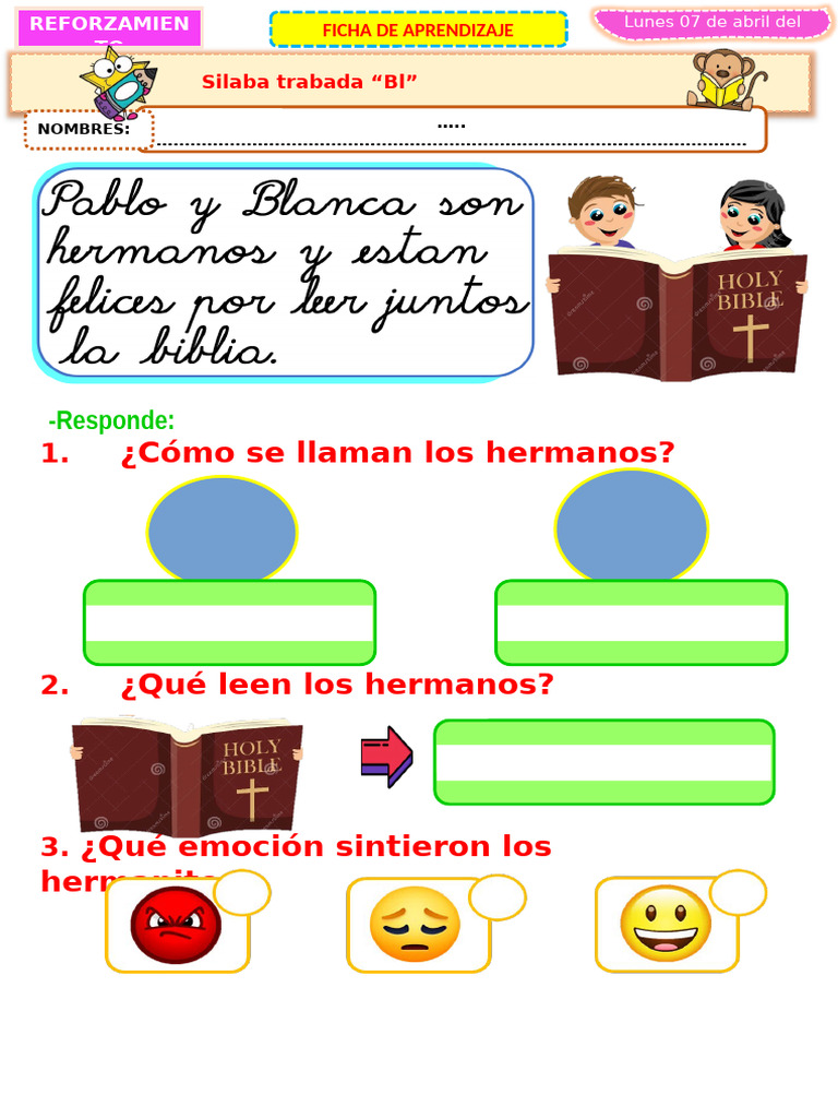 FICHA - REFOR-Silaba Trabada "BL" | PDF