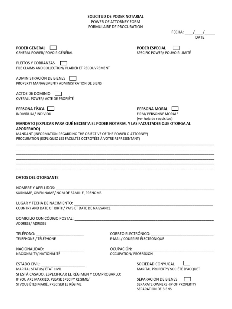Solicitud de Poder Notarial | PDF