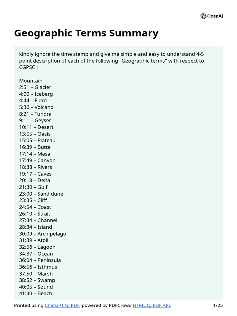 Geographic Terms Summary | PDF | Plate Tectonics | Structure Of The Earth