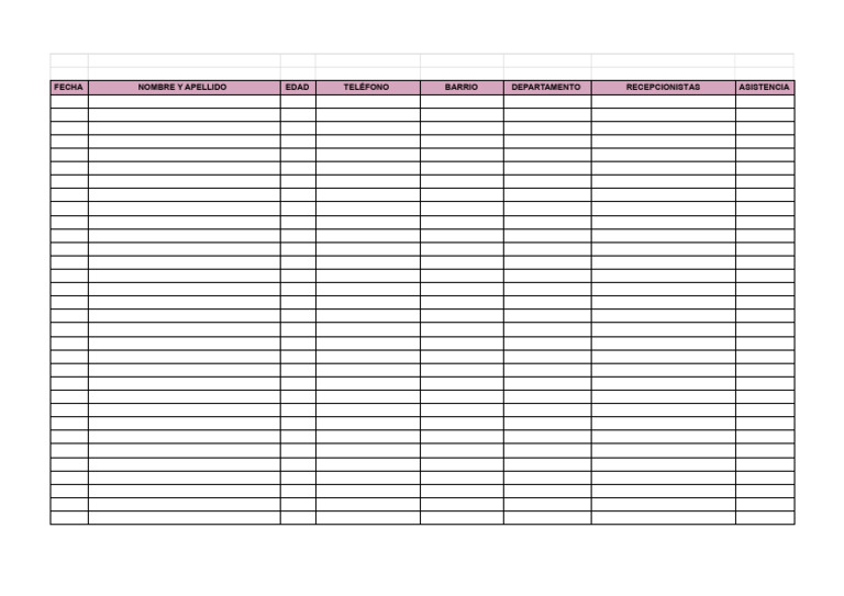 Plantilla Recepción - Hoja 1 | PDF