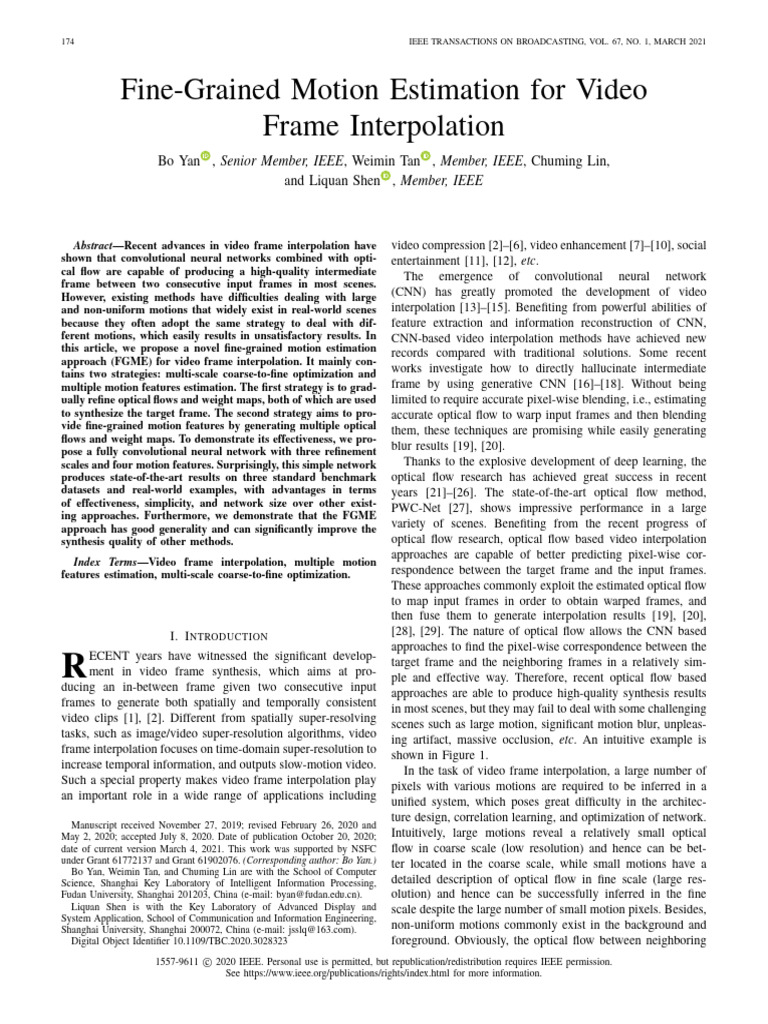Yan 2021 Fine Grained Motion Estimation For | PDF | Video | Applied ...