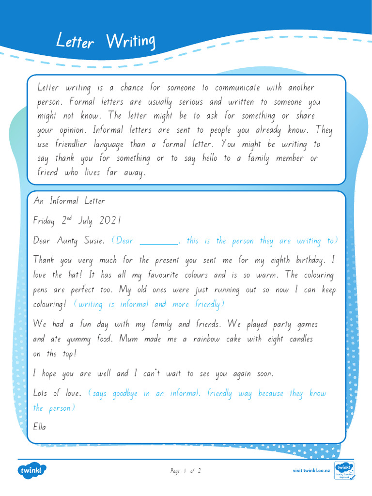 Formal and Informal Letter Writing Exemplars | PDF