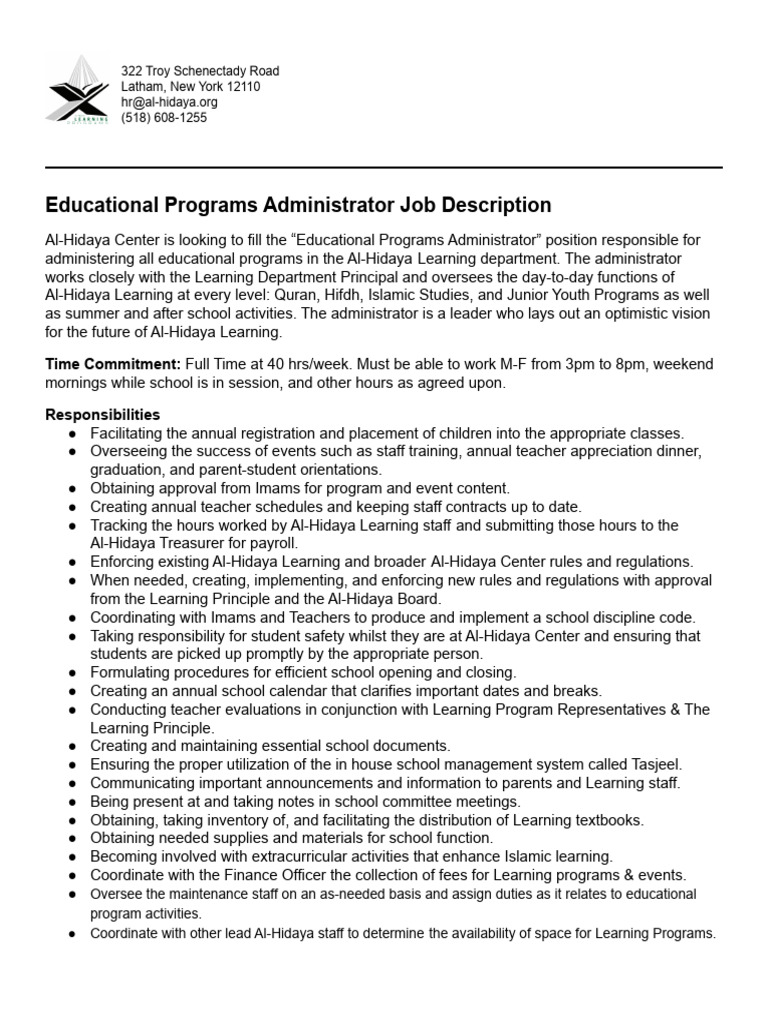 Educational Programs Administrator Job Description | PDF