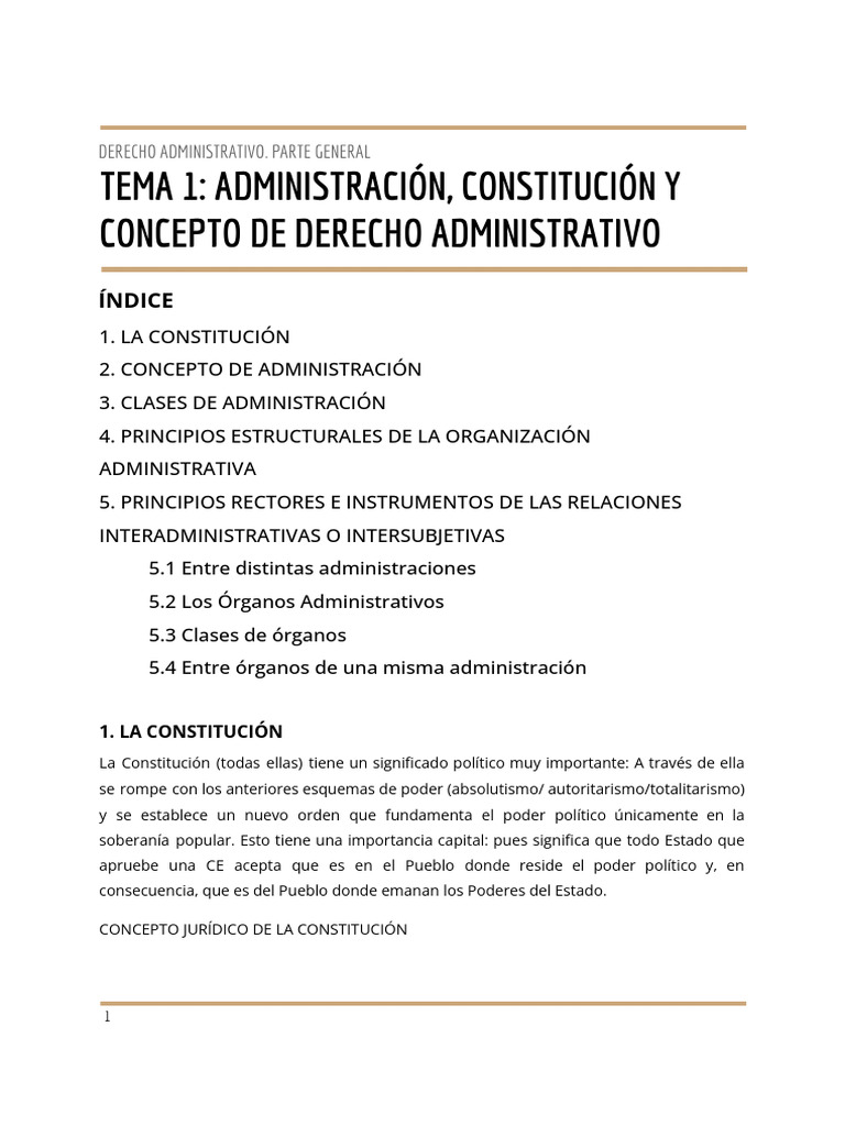 Derecho Administrativo Tema 1 | PDF | Constitución | Estado (política)