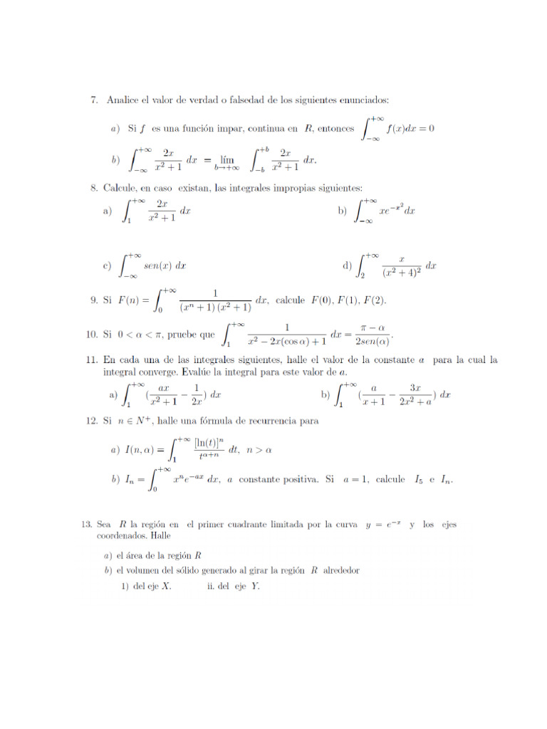 Ejercicios Sobre Integrales Impropias | PDF