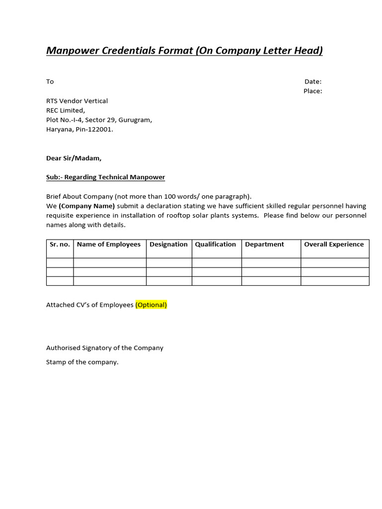 Training-Manpower Credentials Format | PDF