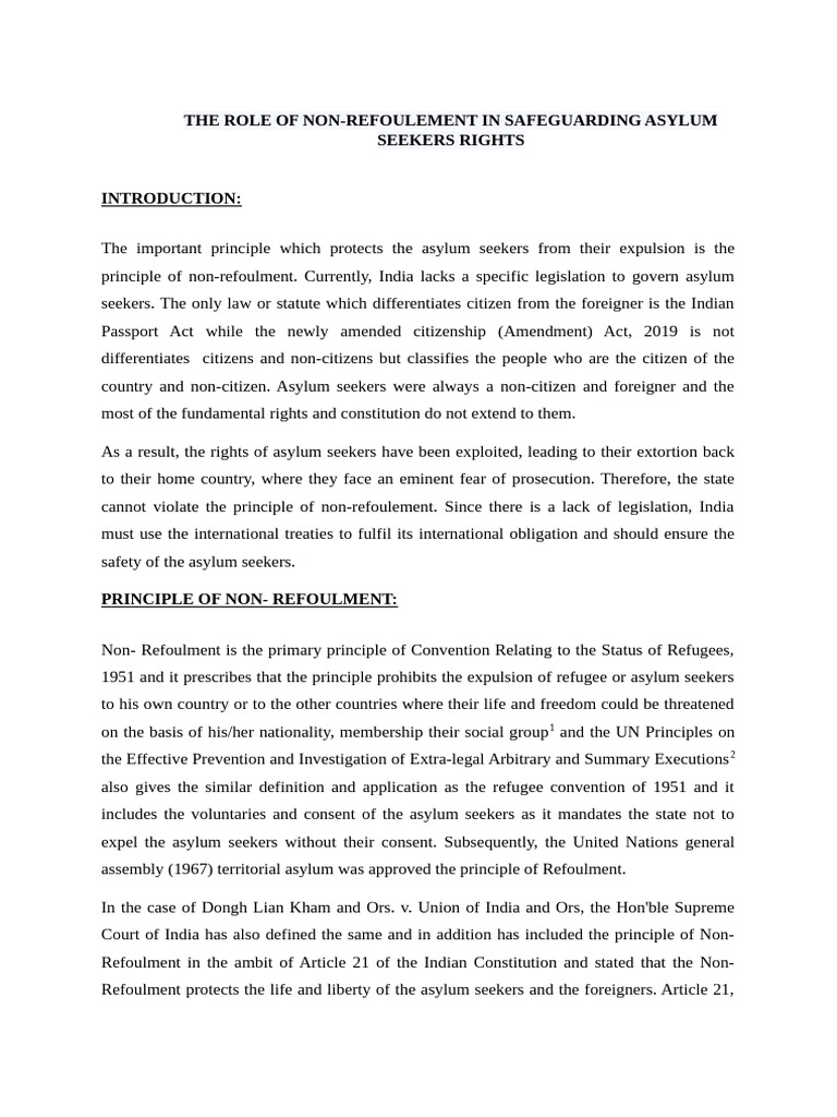 The Role of Non-Refoulement in Safeguarding Asylum Seekers' Rights ...
