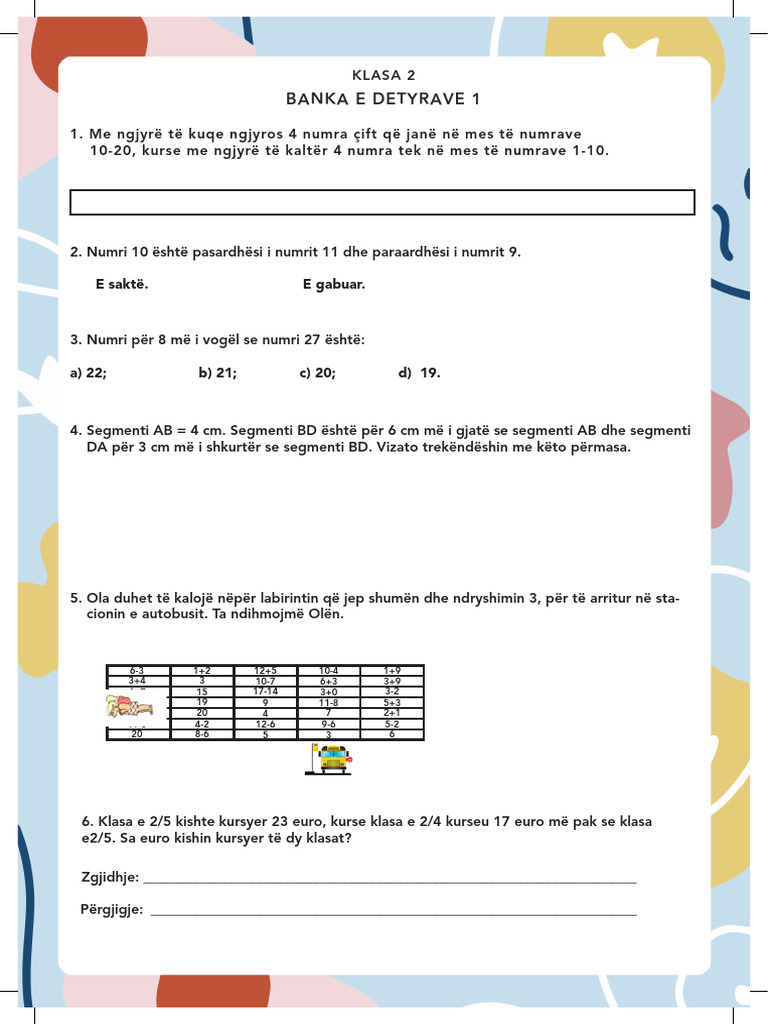 Banka e pyetjeve 2 Matematike 2024 SHTYP | PDF