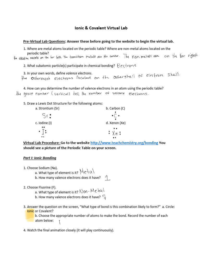 Lab 15-Simulation Ionic & Covalent Comp | PDF | Chemical Bond | Valence ...