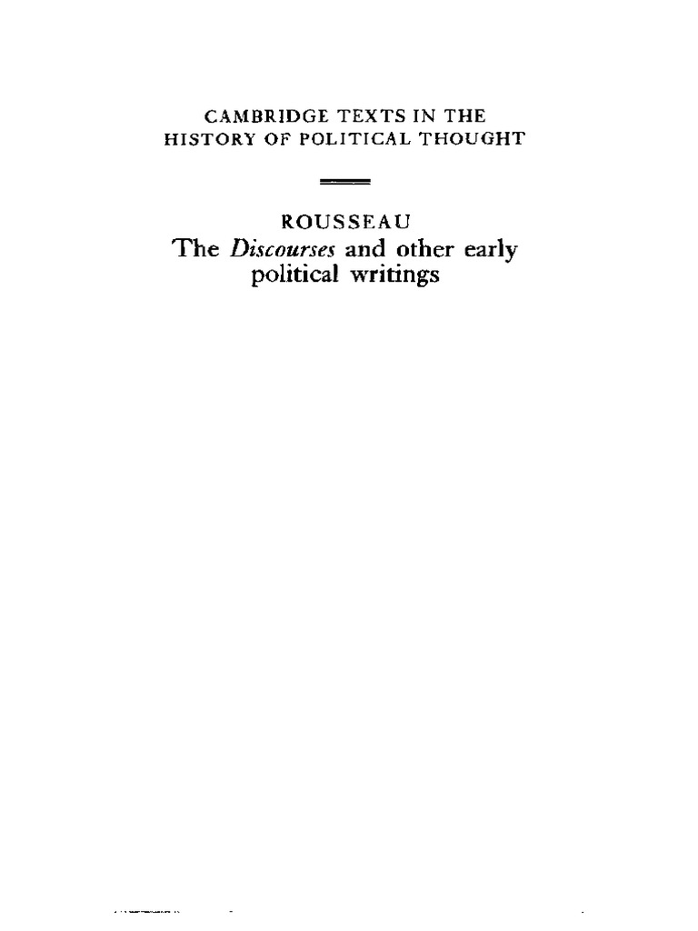 Jean-Jacques Rousseau - The Discourses - and Other Early Political ...