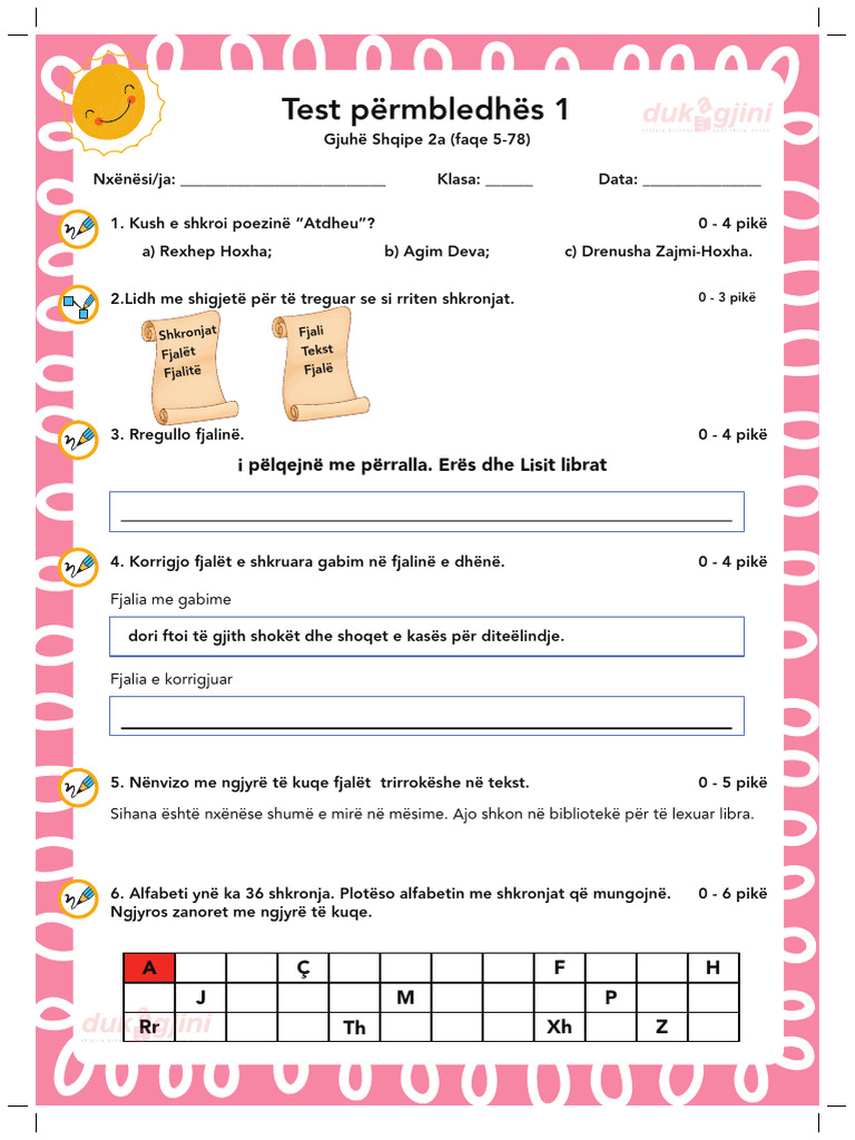 Teste Permbledhese - Gjuha Shqipe - 2024 SHTYP | PDF
