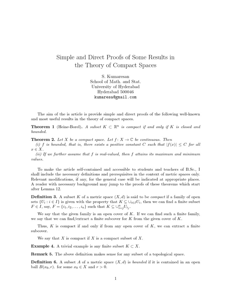 Simple and Direct Proofs of Some Results in The Theory of Compact Spaces | PDF | Compact Space ...