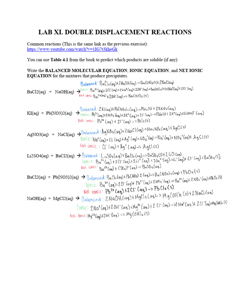 Experiment 11: Double Displacement Reactions | PDF