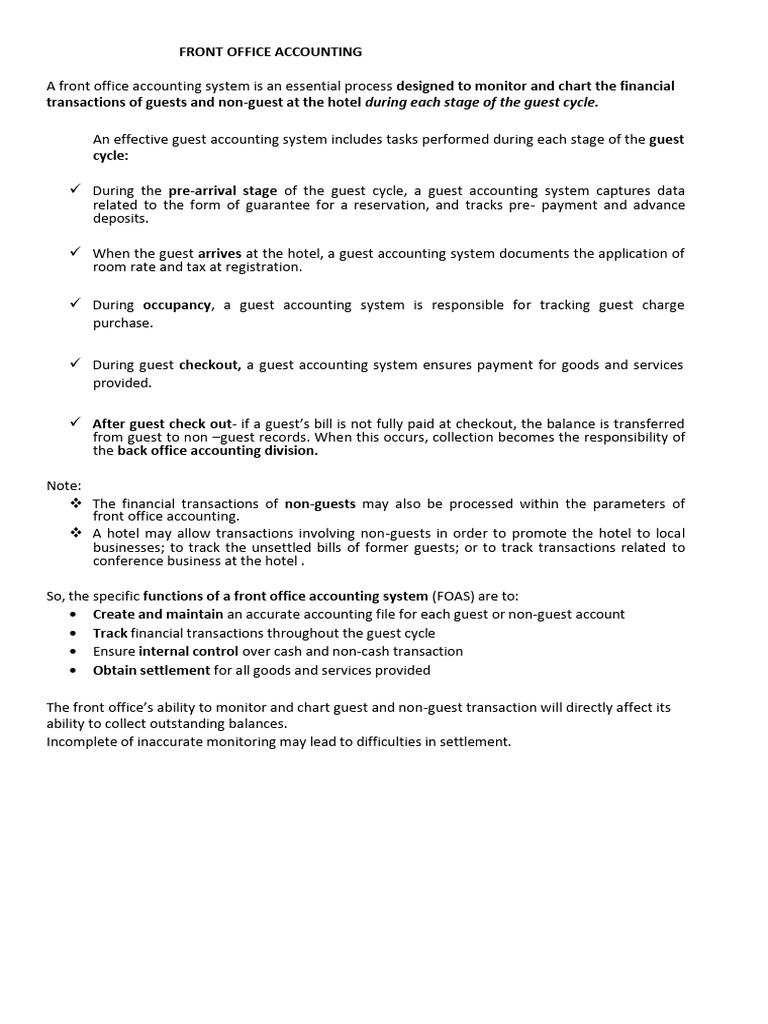 Front Office Accounting System | PDF | Credit Card | Debits And Credits