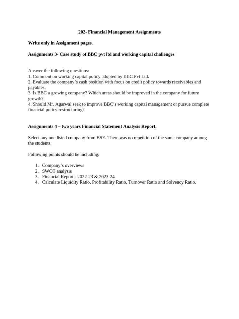202 - Financial Management Assignments | PDF