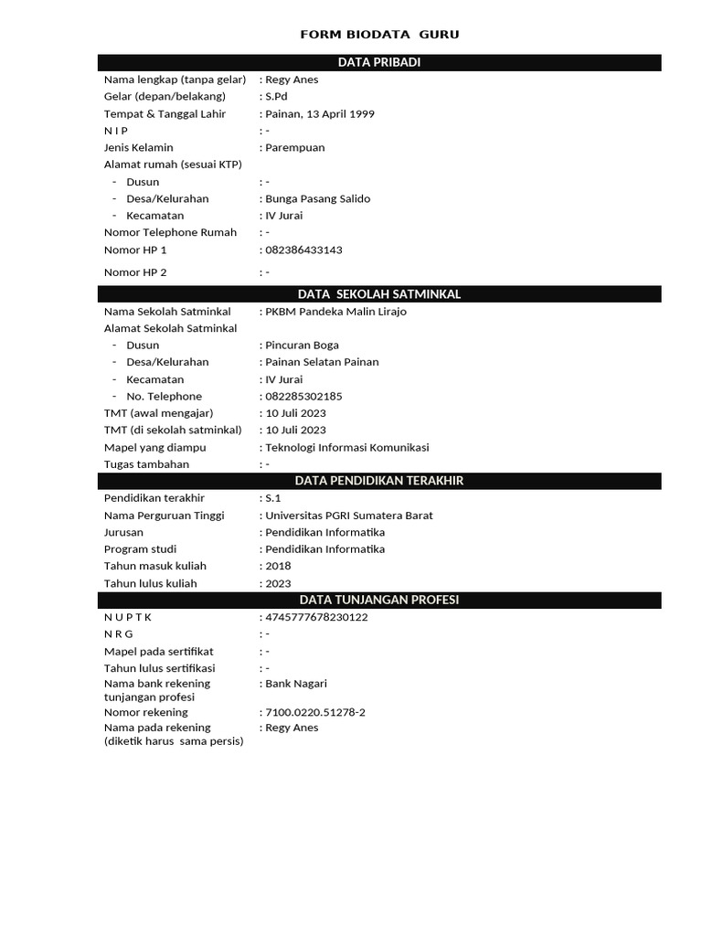 Contoh Profil Guru | PDF