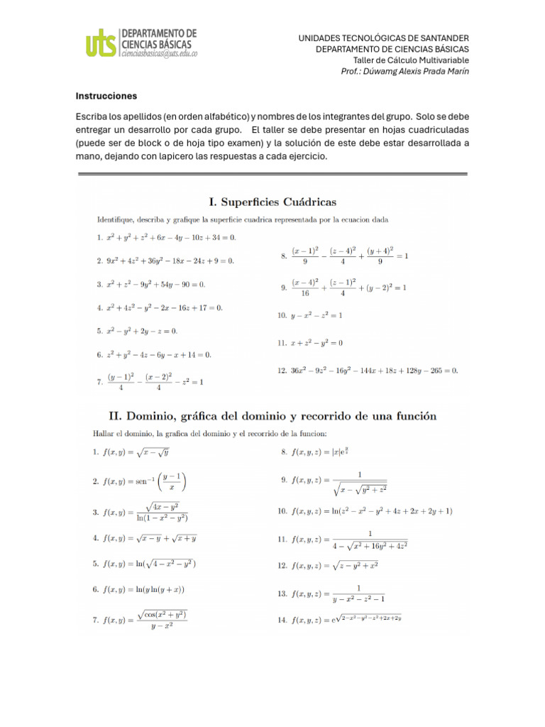 Taller1 Cálculo Multivariable UTS | PDF