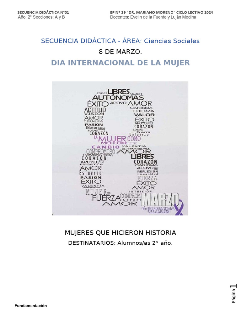 Secuencia Didactica 8 de Marzo Dia de La Mujer 3 | PDF | Mujer