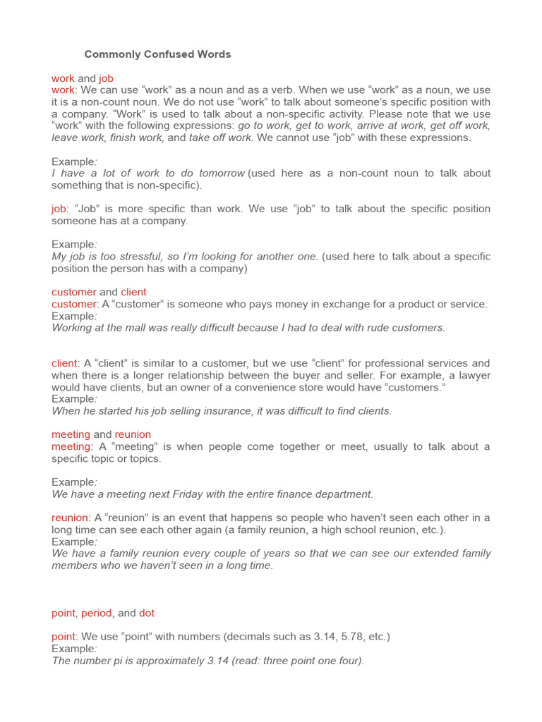 Commonly Confused Words Explained | PDF | Plural | Grammatical Number