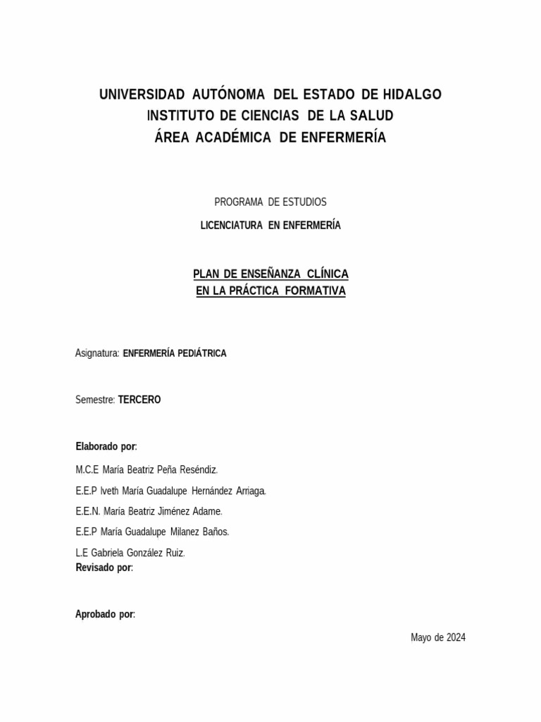Plan de Esneñanza 2024 | PDF | Enfermería | Especialidades Medicas