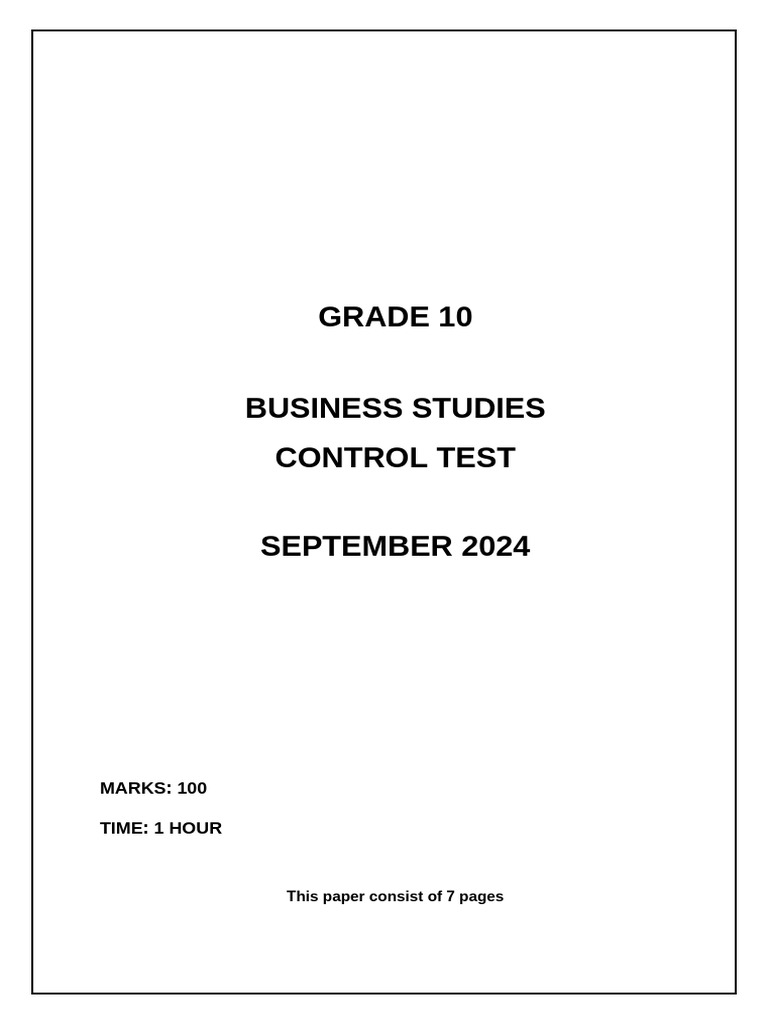 2024 Gr10 Control Test 2 QP English | PDF | Marketing | Creativity