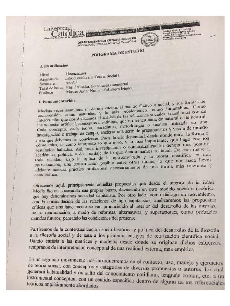 Programa Teoria Social I | PDF