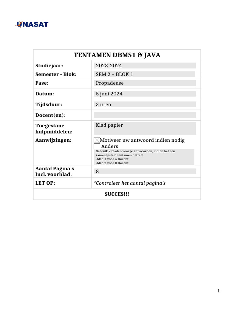 DBMS1 Correctiemodel Reg Her Tentamen | PDF