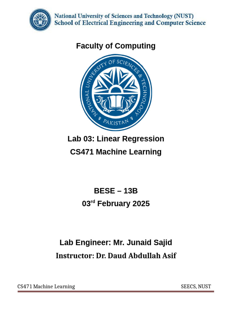 Lab 03 - Linear Regression | PDF | Cross Validation (Statistics) | Regression Analysis